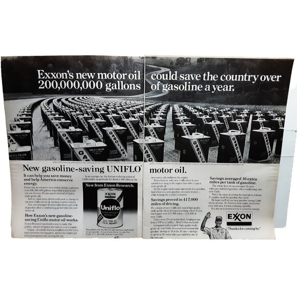 Exxon | Art | Vintage 977 Print Ad Exxon Uniflo Motor Oil Gas Cans ...